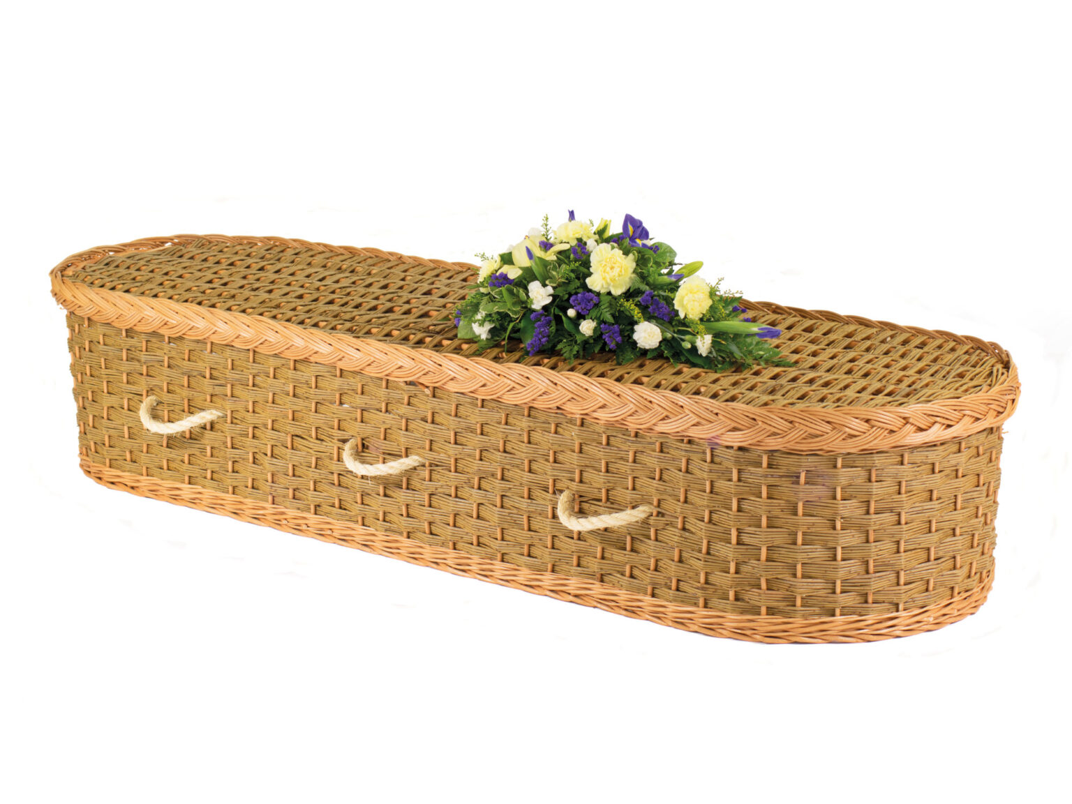 Oval Willow Coffin - Green and Natural Buff with White flowers - HCR ...