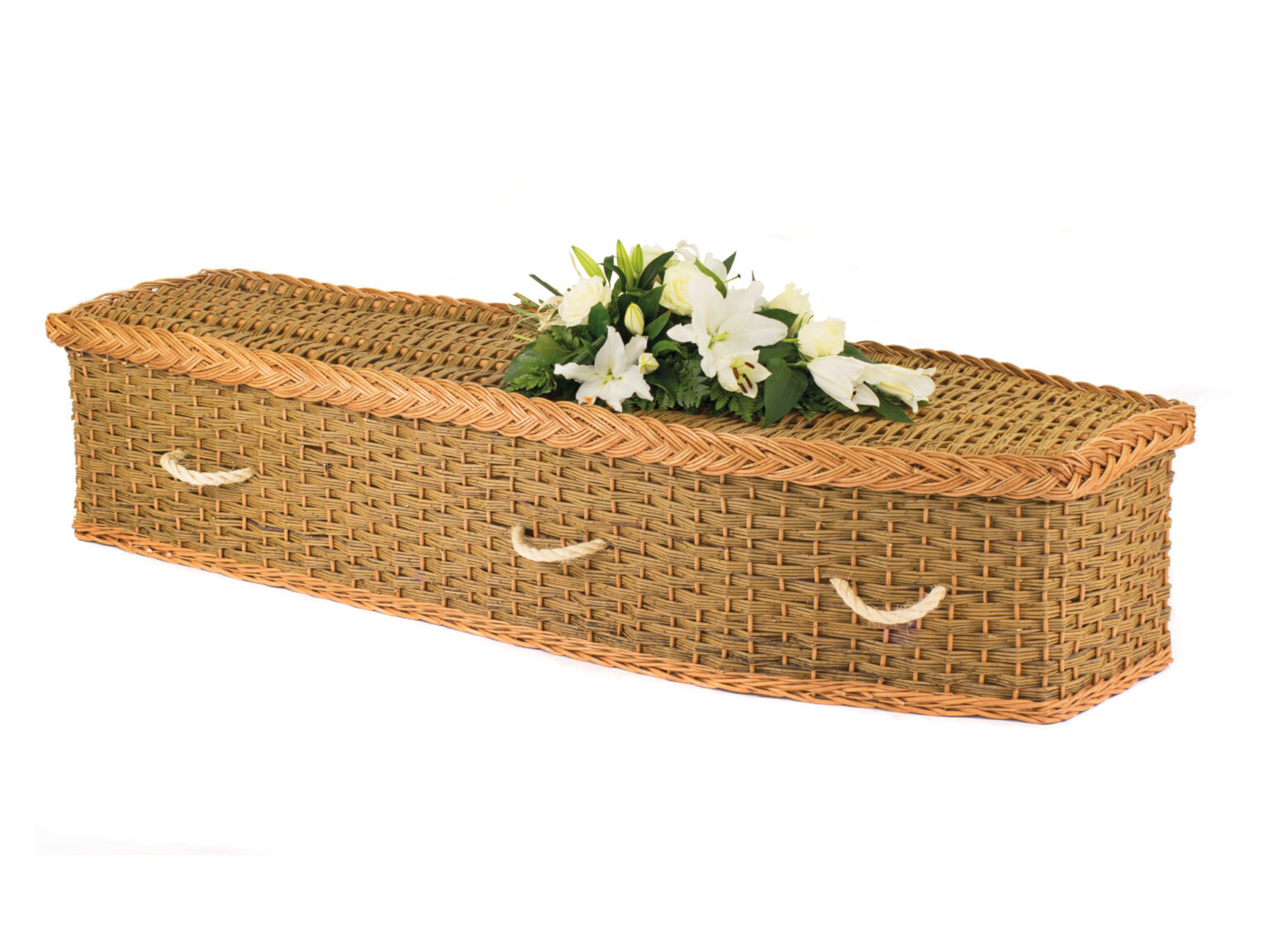 Traditional Shape Willow Coffin - Green and Natural Buff with White ...
