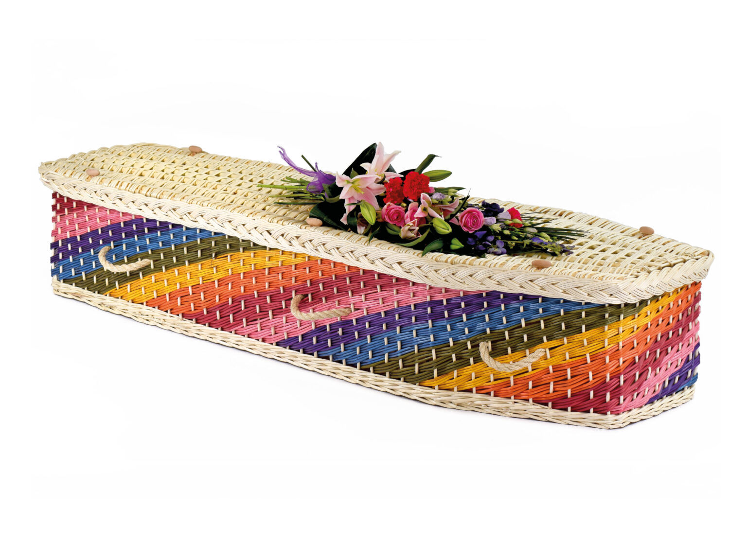 Traditional Shape Willow Coffin - White Wicker/Rainbow - HCR Caskets ...